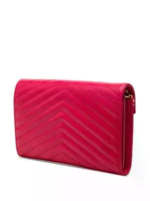 Saint Laurent Grain De Poudre Chevron Monogram Envelope Chain Wallet Crossbody Bag - Pink