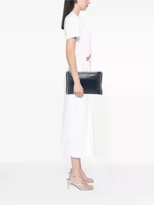 Miu Miu 2010-2026 Studded Leather Zip Clutch Bag - Blue