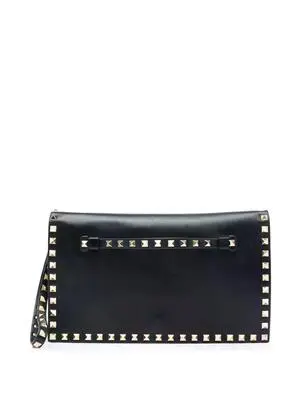 Valentino Garavani 2000-2017 Leather Rockstud Flap Clutch Bag - Black