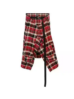 ANN DEMEULEMEESTER Plaid-panel Belted Skirt - Red