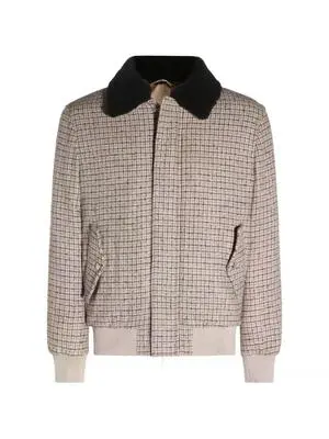 Eleventy Checked-pattern Shearling-collar Jacket