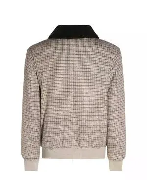 Eleventy Checked-pattern Shearling-collar Jacket