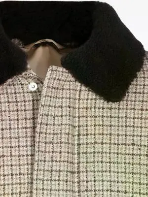 Eleventy Checked-pattern Shearling-collar Jacket
