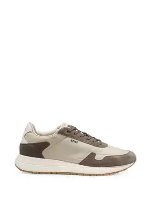 BOSS Vinston Runn Lace-up Sneakers In Lightweight Fabric With Suede Trims - Neutrals