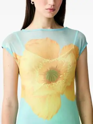 NEVER FULLY DRESSED Floral Print Mesh Midi Dress