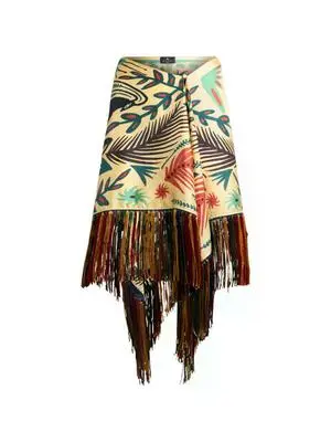 Etro Silk Twill Pareo With Botanical Print And Fringe - Neutrals