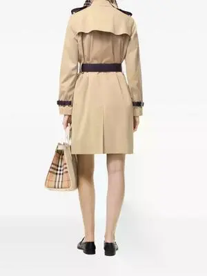 Burberry Mid-length Leather Trim Kensington Trench Coat - Neutrals