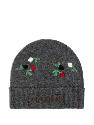 Marni Floral-embroidered Beanie Hat - Grey