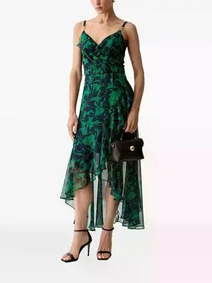 MORGAN Floral-print Asymmetric Dress - Green