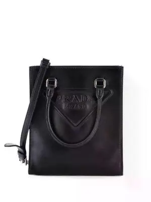 Prada Logo Drill Leather Mini Crossbody Bag - Black