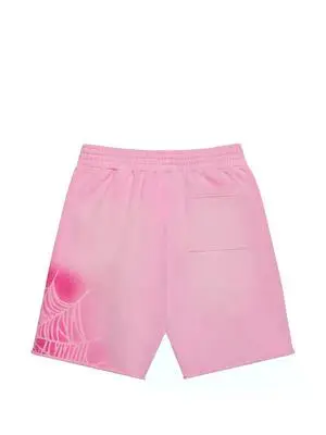 SP5DER Rhinestone Embellished Spray-print Track Shorts - Pink