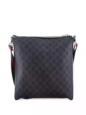 Gucci Web Strap Front Zip Messenger Bag Gg Coated Canvas Medium Crossbody Bag - Black