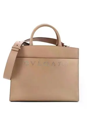 BVLGARI Embellished Logo Leather Medium Tote Bag - Neutrals