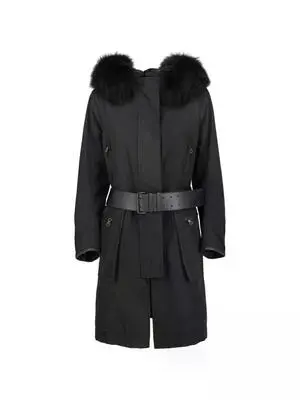 Prada Belted Hooded Coat - Black