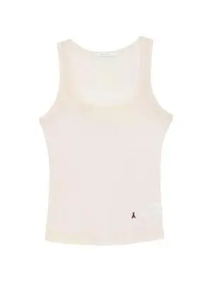 Patrizia Pepe Ribbed Logo-embroidered Tank Top - Neutrals
