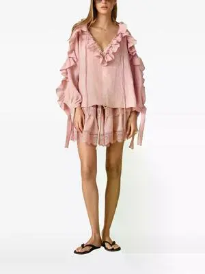 PNK Ruffled Lace-trim Blouse - Pink