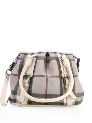 Burberry Northfield Convertible Tote Haymarket Coated Canvas Small Satchel - Neutrals