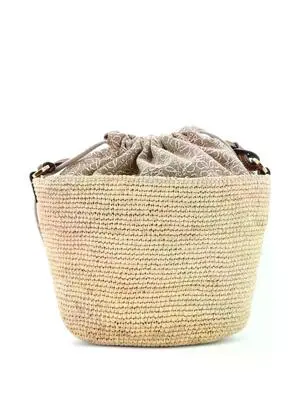 Loewe Woven Raffia And Leather Anagram Jacquard Bucket Bag - Brown