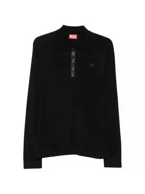 DIESEL® K-vilnius Logo-patch Long-sleeve Polo Shirt - Black
