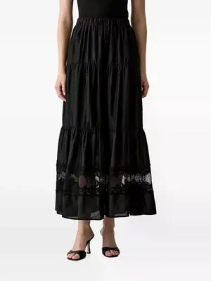 MORGAN Tiered Lace-insert Maxi Skirt - Black
