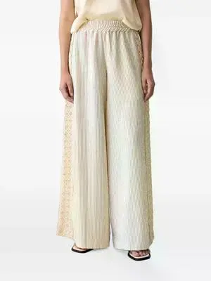 VICOLO Stripe-pattern Lace-trim Palazzo Pants - Neutrals