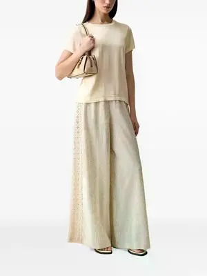 VICOLO Stripe Pattern Lace-trim Palazzo Pants