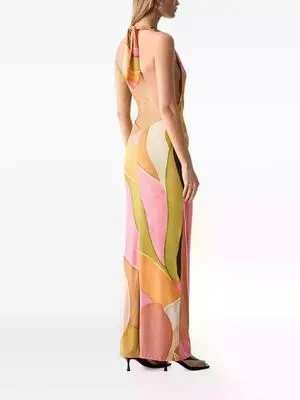 NEVER FULLY DRESSED Abstract-print Cowl-neck Maxi Dress - Orange
