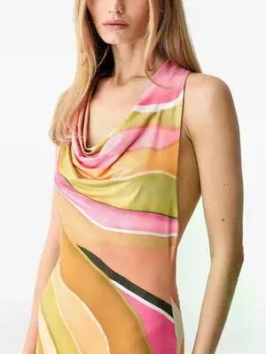 NEVER FULLY DRESSED Abstract Print Cowl Neck Halter Maxi Dress