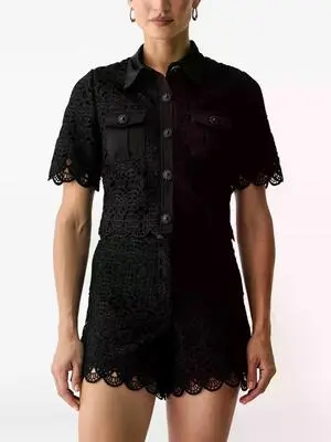 MORGAN Guipure-lace Flap-pocket Shirt - Black