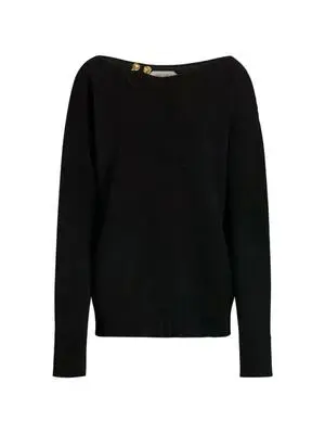 Alberta Ferretti Button-embellished Boat-neck Sweater - Black