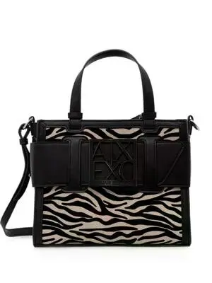 Armani Exchange Animal-print Logo-plaque Tote Bag - Black