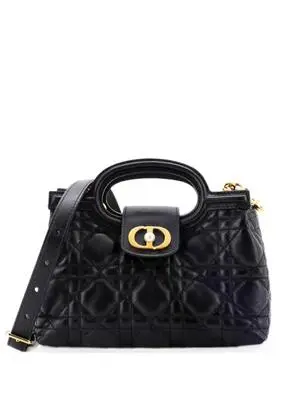 Dior Jolie Top Handle Bag Cannage Quilt Lambskin Mini Satchel - Black