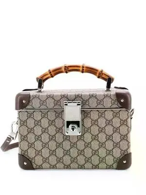 Gucci Bamboo Globe-trotter Vanity Case Gg Coated Canvas Satchel - Brown