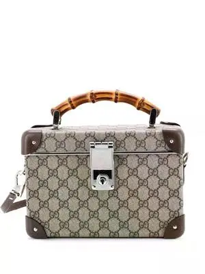 Gucci Bamboo Globe-trotter Vanity Case Gg Coated Canvas Satchel