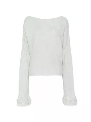 AYA MUSE Off-the-shoulder Bouclé Sweater - Green