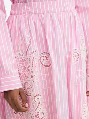 MORGAN Striped Broderie-anglaise Midi Skirt