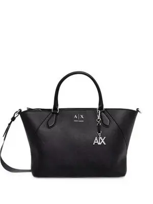 Armani Exchange Logo-charm Grained Shopping Tote Bag - Black