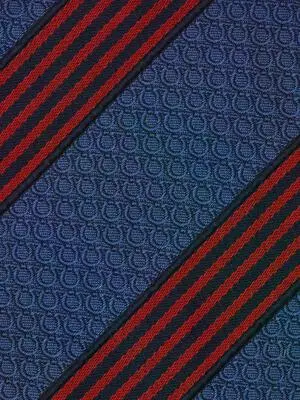 FERRAGAMO Gancini Print Diagonal Stripe Neck Tie