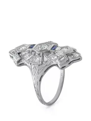 LB EXCLUSIVE Art Deco Diamond And Sapphire Ring In 18k White Gold