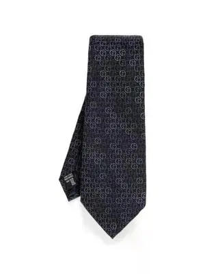 Giorgio Armani Logo-pattern Silk Tie - Blue