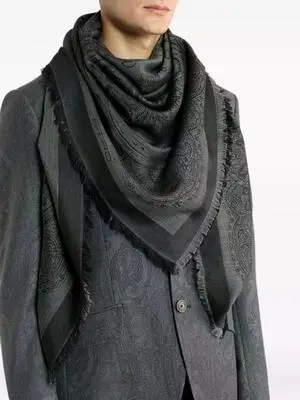Etro Silk And Wool Jacquard Shawl With Tie Motif And Paisleys - Grey