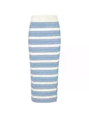 HEVRON Horizontal-stripe Ribbed-knit Skirt - Blue