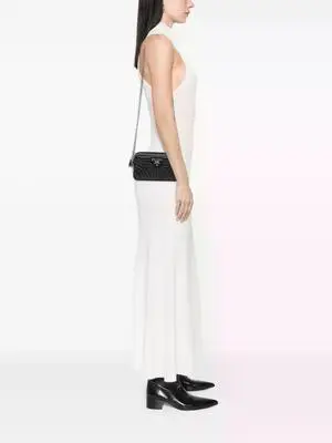 Prada 2010-2026 Mini Soft Calf Impunture Diagramme Double Zip Crossbody Bag - Black