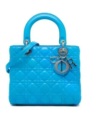 Dior 2014 Medium Lambskin Cannage Lady Satchel - Blue