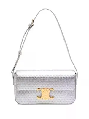 Celine 2023 Triomphe All Over Laminated Calfskin Claude Shoulder Bag - Silver