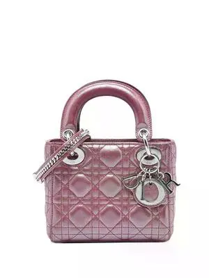 Dior 2015 Mini Iridescent Lambskin Cannage Lady Satchel - Pink