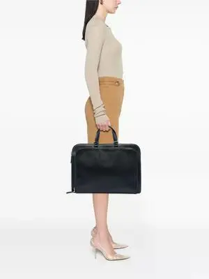 Prada 2013-2026 Saffiano Cuir Travel Front Zip Pocket Briefcase Business Bag - Black