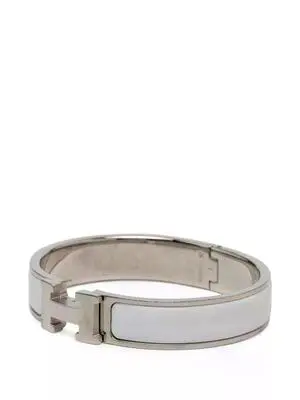 Hermès Enamel And Palladium-plated Metal Clic H Bracelet Pm - Silver