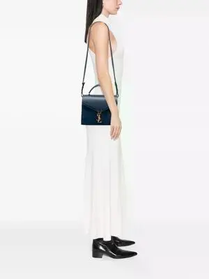 Saint Laurent Medium Calfskin And Suede Classic Monogram Cassandra Top Handle Bag - Blue