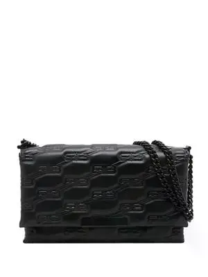 Balenciaga 2010-2026 Medium Embossed Leather Bb Monogram Triplet Chain Crossbody Bag - Black